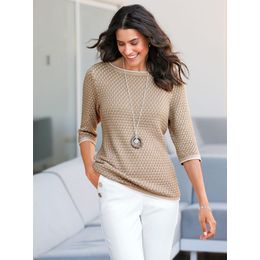 Strickpullover Inspirationen "Pullover", Damen, Gr. 46, beige (beige, ecru, gemustert), 55% Baumwolle, 45% Viskose, unifarben, Pullover Strickpullover
