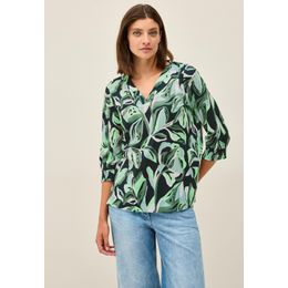 Shirtbluse Cecil, Damen, Gr. L (42), gr&uuml;n (ink gr&uuml;n), Web, 100% Baumwolle, gemustert, normal normal, V-Ausschnitt, elastischer Bund, Blusen, aus reiner Baumwolle