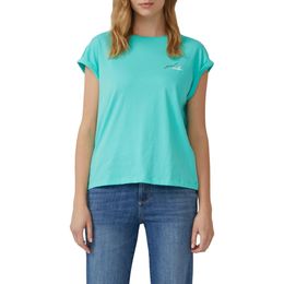 T-Shirt s.Oliver, Damen, Gr. 40, blau (pool blau), Jersey, Obermaterial: 100% Baumwolle, bedruckt, relaxed fit taillenbedeckt, Rundhals, Shirts T-Shirt, mit Print