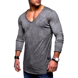 behype Herren Langarmshirt "NUKE L/S", grau, Gr. S, unifarben, 100% Baumwolle, Shirts, mit V-Ausschnitt