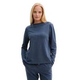 Tom Tailor Damen Longsweatshirt, blau, Gr. XS, Jacquardmuster, Obermaterial: 66% Polyester, 32% Viskose, 2% Elasthan, Sweatshirts, mit Knöpfen an der