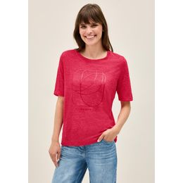 T-Shirt STREET ONE STUDIO, Damen, Gr. L (42), rot (glazed apple rot), Stoff, 55% Polyester, 45% Viskose, unifarben, normal normal, Rundhals, abgesteppt, Shirts T-Shirt, aus elastischem Materialmix