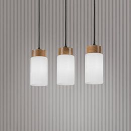 Hängeleuchte Markus, Opalglas/Eichenholz, Länge 60 cm 3-flg.