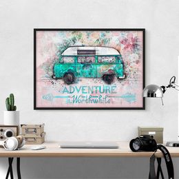 Bilderwelten Bild mit Rahmen Bulli Adventure Collage Pastell