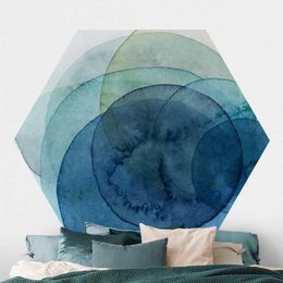 Hexagon Fototapete selbstklebend Urknall - blau