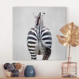 Bilderwelten Leinwandbild Tiere Motiv Kunstdruck schwarz weiss - Zebra von hinten - Zebra XXL Kinderzimmer Baby M&auml;dchen Jungen