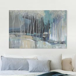 Bilderwelten Leinwandbild originell Abstrakt Kunstdruck blau - Abstrakter verregneter Wald - Wandbild XXL Wohnzimmer Schlafzimmer