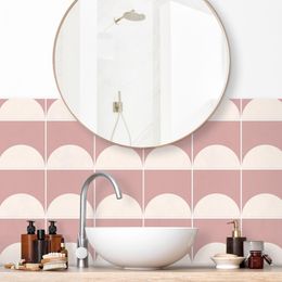 Wasserfeste Wandverkleidung Bad - Fliesen mit Halbkreisen Rosa - Wandpaneel statt Fliesen Geometrisch modern Fliesenoptik rosa