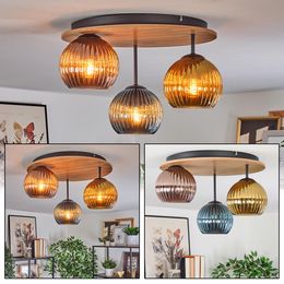 hofstein Koyoto Deckenleuchte Glas 15cm Braun, Holzoptik, Schwarz, 3-flammig
