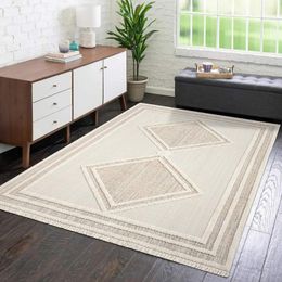 Carpet City Teppich »LINDO 8853« rechteckig 11 mm Höhe Kurzflor, Hochtief-Muster/ 3D-Effekt, Fransen, Boho-Stil, Wohnzimmer terra Obermaterial:...