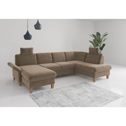 Home Affaire Wohnlandschaft &raquo;Rochelle, U-Form&laquo; optional mit Armteilverstellung, mit Bettfunktion & Bettkasten braun 100% Polyester