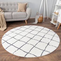 Paco Home Teppich &raquo;Luton 663&laquo; rund 12 mm H&ouml;he Kurzflor, Rauten Muster, Scandi Design, Wohnzimmer, Esszimmer Anthrazit Obermaterial: 100% Polyester...
