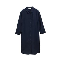 Tom Tailor Damen Blusenkleid mit Leinenanteil, blau, Uni, Gr. 36