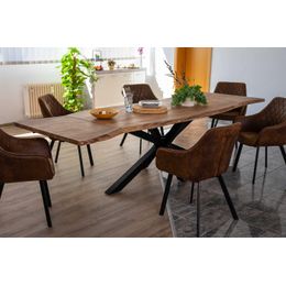 B-Ware Esstisch Baumkante massiv Akazie nougat 200(300)x100 schwarz JANOSH