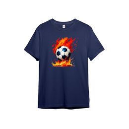 PAULGOS Kinder T-Shirt, Bunter Fu&szlig;ball in Navi-Blau | Gr.: 128