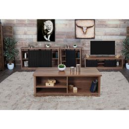 Wohnzimmerset aus TV-Rack, Sideboard, Kommode und Couchtisch MCW-K75, Schiebet&uuml;r Stauf&auml;cher, Industrial ~ braun