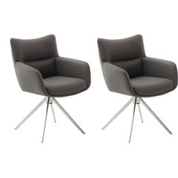 4-Fußstuhl MCA furniture "LIMONE", grau (anthrazit, edelstahl gebürstet), B:61cm H:88cm T:63cm, Leder, Stühle, (Set, 2 Stck), 360 drehbar, Belastbarkeit 120 kg, Sitzhöhe ca. 49 cm