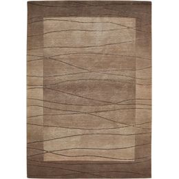 Wollteppich LUXOR living "Lineo", braun (hellbraun), B:200cm H:14mm L:250cm, Schurwolle, Teppiche, Nepalteppich, reine Wolle, handgeknüpft, mit Bordüre