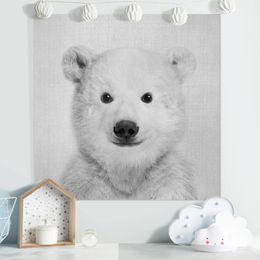 Bilderwelten Leinwandbild Tiere Motiv Kunstdruck schwarz weiss - Baby Eisb&auml;r Emil Schwarz Wei&szlig; - B&auml;r XXL Kinderzimmer Baby M&auml;dchen Jungen