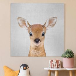 Bilderwelten Leinwandbild Tiere Motiv Kunstdruck schwarz weiss - Baby Reh Romy - Wandbild XXL Kinderzimmer Baby M&auml;dchen Jungen