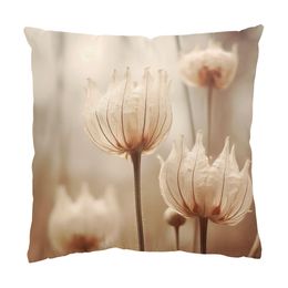 Bilderwelten Dekokissen Kissenbezug beige Blumen modern - Herbstlicher Gr&auml;ser Close-up - Bett Couch Sofakissen Bezug & F&uuml;llung in 40x40 50x50 60x60