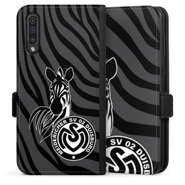 DeinDesign Galaxy A50 Handy Klapph&uuml;lle Handyh&uuml;lle aus Kunst Leder schwarz Flip Case Zebra Msv Duisburg Muster Sideflip mit Lasche