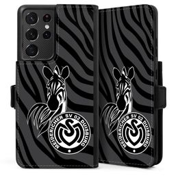 DeinDesign Galaxy S21 Ultra 5G Handy Klapph&uuml;lle Handyh&uuml;lle aus Kunst Leder schwarz Flip Case Zebra Msv Duisburg Muster Sideflip mit Lasche