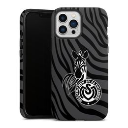 DeinDesign iPhone 13 Pro Max Handy Panzer Handyh&uuml;lle robuste Outdoor H&uuml;lle Schutzh&uuml;lle matt Zebra Msv Duisburg Muster Tough Case
