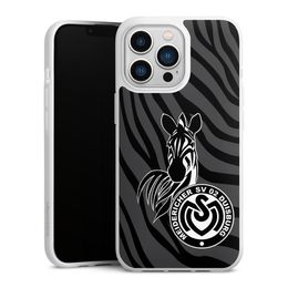 DeinDesign iPhone 13 Pro Handy Silikon H&uuml;lle Case wei&szlig; Handyh&uuml;lle Zebra Msv Duisburg Muster Silikon Case