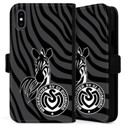 DeinDesign iPhone X Handy Klapph&uuml;lle Handyh&uuml;lle aus Kunst Leder schwarz Flip Case Zebra Msv Duisburg Muster Sideflip mit langer Lasche