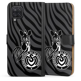 DeinDesign Galaxy A12 Handy Klapph&uuml;lle Handyh&uuml;lle aus Kunst Leder schwarz Flip Case Msv Duisburg Zebra Muster Sideflip mit langer Lasche