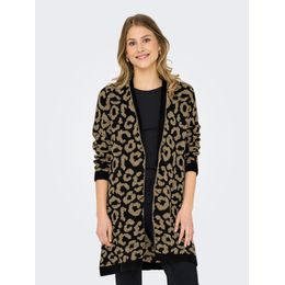 Strickjacke Only "ONLJADE ANIMAL AO LS CARDIGAN RP KNT", Damen, Gr. XS, schwarz (schwarz pattern:toasted coconut leo), Strick, Obermaterial: 81% Polyacryl, 19% Polyester, gemustert, regular fit, V-Ausschnitt, Rippb&uuml;ndchen, Strickjacken Strickjacke