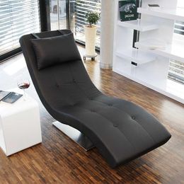 Pharao24.de Relax Liegesessel in Schwarz Kunstleder Edelstahl