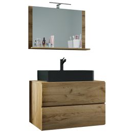 Vcm 3-tlg. Waschplatz Waschtisch Waschbecken Unterschrank Breite 80 cm Badmöbel Set mit Schubladen Spiegel Lendas M