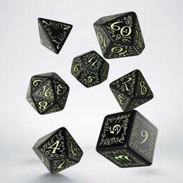 Q Workshop SELV19 - Elvish Würfelset, schwarz & glow-in-the-da (7 Teile)