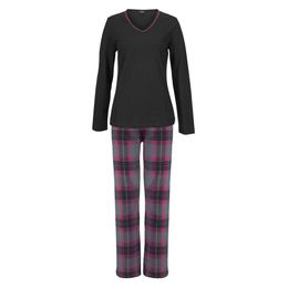 Lascana Pyjama Damen Gr&ouml;&szlig;e L grau / lila / schwarz Winterkleid