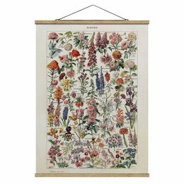 Stoffbild mit Posterleisten - Kakemono - Textil-Wandbilder - Vintage Lehrtafel Blumen V