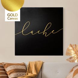 Leinwandbild Gold Lache Kalligraphie Schwarz - Wandbilder XXL Print Spr&uuml;che Wohnzimmer Schlafzimmer Bad Badezimmer K&uuml;che Flur Esszimmer Schwarz