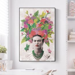 Akustik-Wechselbild Frida Kahlo - Blumenportrait