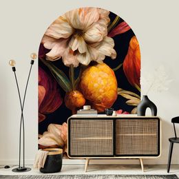 Bilderwelten Rundbogen Tapete Blumenbild in warmen Farben - Schlafzimmer Wohnzimmer - hinterm Bett - halbrund rund - selbstklebend Fototapete