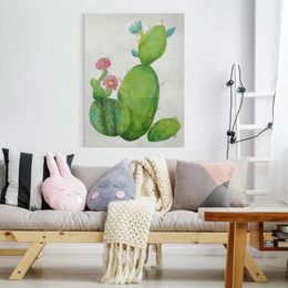 Bilderwelten Leinwandbild Botanik Kaktusfamilie rosa t&uuml;rkis - Leinwanddruck Hochformat - Wandbild S-XXL - moderne Bilder auf Leinwand Flur Wohnzimmer