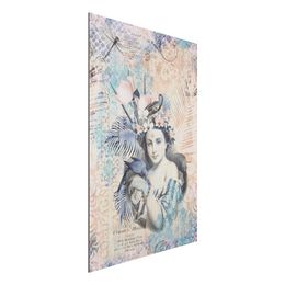 Alu Dibond Outdoor Bild - Vintage Collage - Exotische Sch&ouml;nheit - Portrait pastell Vintage wetterfest Retro Wohnzimmer Schlafzimmer