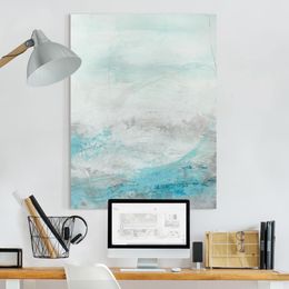 Bilderwelten Leinwandbild Abstrakte Malerei Aquarell Landschaft Eismeer I Blau - Leinwanddruck Hochformat - Wandbild S-XXL modernes Bild auf Leinwand