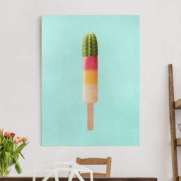 Bilderwelten Leinwandbild Jonas Loose Pop Art Eis mit Kaktus - Leinwanddruck Hochformat - Wandbild S-XXL - moderne K&uuml;chenbilder auf Leinwand K&uuml;che Kinderzimmer