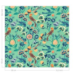 Bilderwelten Vorhang Indisches Muster V&ouml;gel mit Blumen T&uuml;rkis - blickdichte Gardine Blumen Floral Illustration Muster Skyline Stadt Tiere Wohnzimmer Schlafzimmer