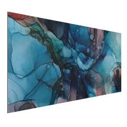 Alu-Dibond Bild Unterwasser in Petrol und Rot mit Gold