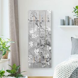 Bilderwelten Wandgarderobe einzigartig Blumen modern Flurgarderobe - Vincent van Gogh - Mandelbl&uuml;te Schwarz-Wei&szlig; - Deko Garderobenpaneel Flur