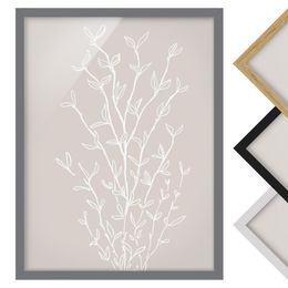 Bild mit Rahmen Line Art Zweig auf Beige