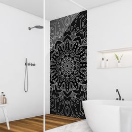 Bilderwelten Duschr&uuml;ckwand Mandala Bl&uuml;te Muster silber schwarz