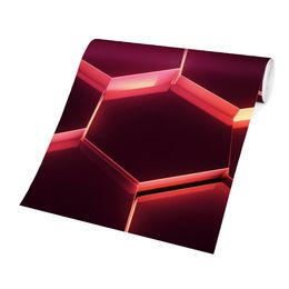 Fototapete Hexagone mit Neonlicht in Pink und Rot